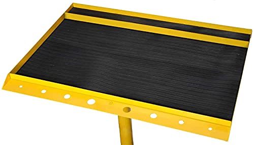 JEGS 200 LBS Capacity Rolling Work Table - Height Adjustable 33 Inches to 48 Inches - Rolling Tool Tray Uses Four 2.5” Caster Wheels - Includes One Tool Tray Table Liner - Yellow Powder Coated Steel