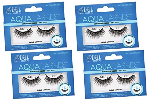 Ardell Aqua False Strip Lashes 343, Reusable, Lightweight, Water Activated Falsies, No Lash Glue Required, 4 Pack