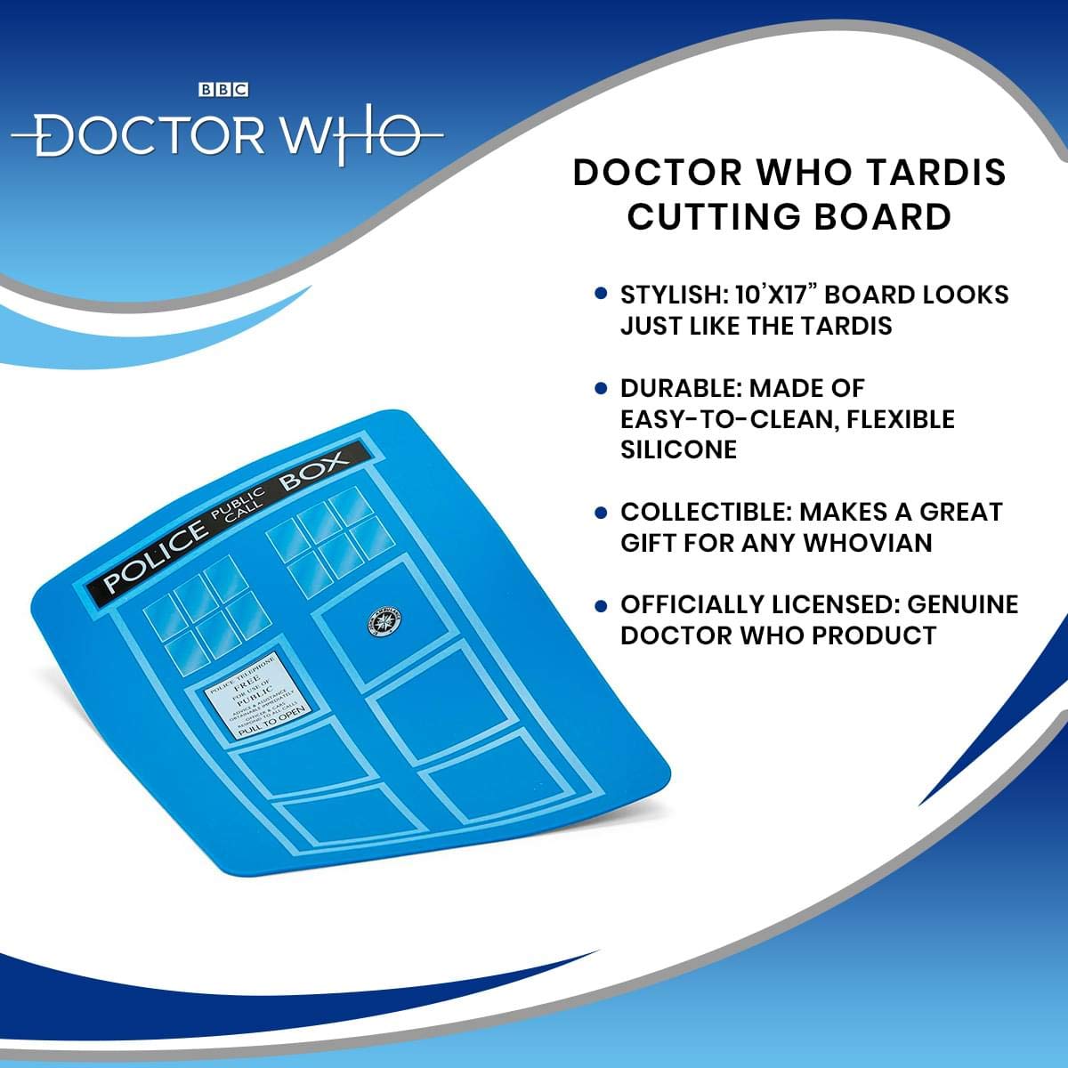 Doctor Who TARDIS Cutting Board - Flexible Silicone, with Non-Slip Base