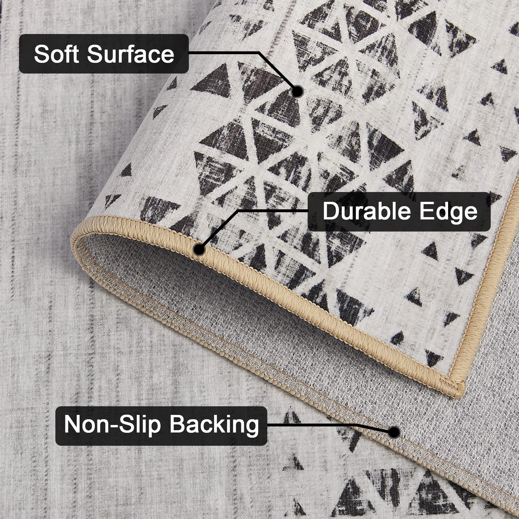 8x10 Area Rugs for Living Room Bedroom: Large Machine Washable Rug with Non-Slip Backing Non Shedding Stain Resistant, Soft Geometric Moroccan Carpet for Dining Room Nursery Home Office - Brown/Ivory