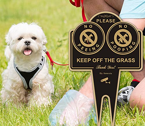 Amexiu No Pooping No Peeing Dog Sign, Keep off Grass Yard Sign Double Sided 15 x 9.5 X 0.08 Inches Rust Free Aluminum Sign, Easy Mounting Waterproof Durable Ink Black Gold Color, 1 Pack