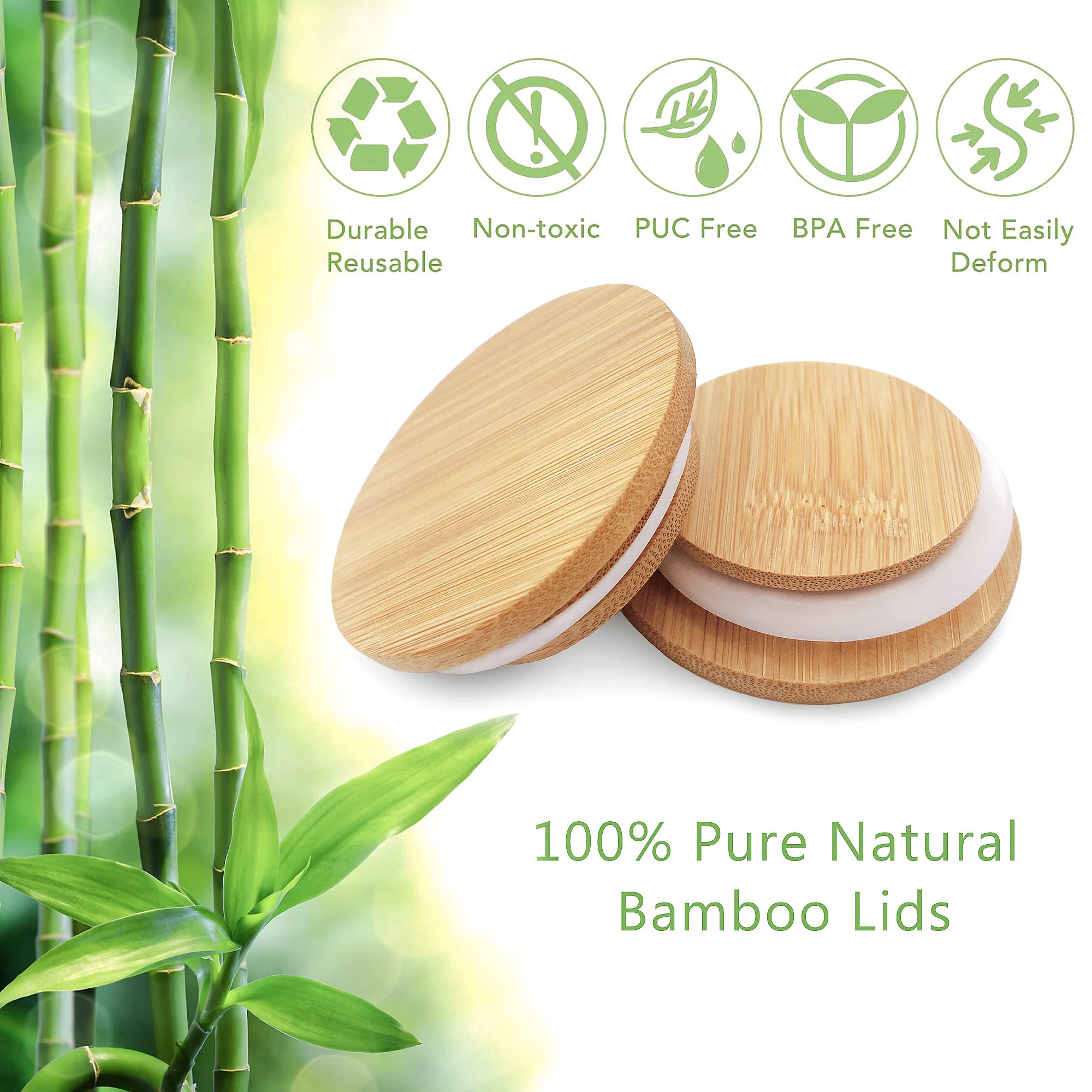 Oui Yogurt Jar Lids-12 pack Oui Lids-Natural Bamboo Wood with Silicone Sealing Rings and Oui Yogurt Bottle Label,For 5 Oz Oui Yogurt Jars