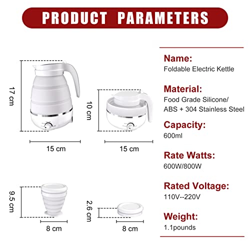Foldable Electric Kettle, Travel Kettle with 2 Foldable Cup Set, Portable Boiler with Multiple Setting, Collapsible Heater for Water Milk Coffee Tea
