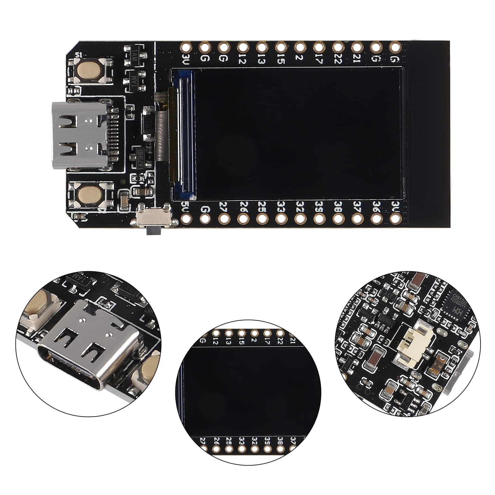 AITRIP 1PCS ESP32 T-Display Module ESP32 LCD ESP-32 1.14 Inch LCD Display WiFi+Bluetooth CH9102F 16MB USB Type-C Internet Development Board Compatibile with Arduino ESP8266 NodeMCU