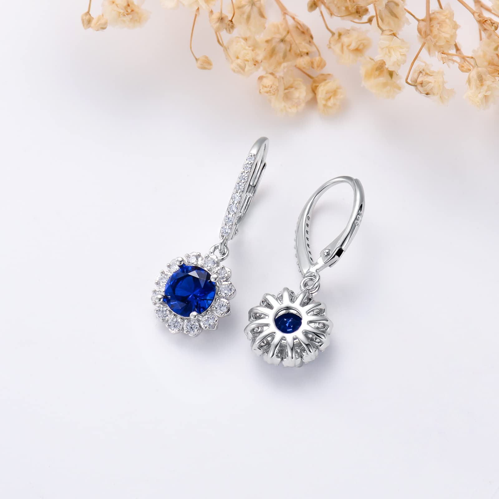 925 Sterling Silver Leverback Earrings for Women Cubic Zirconia Dangling Earrings Flower Crystal Dangle Drop Earrings for Women Teens Gift