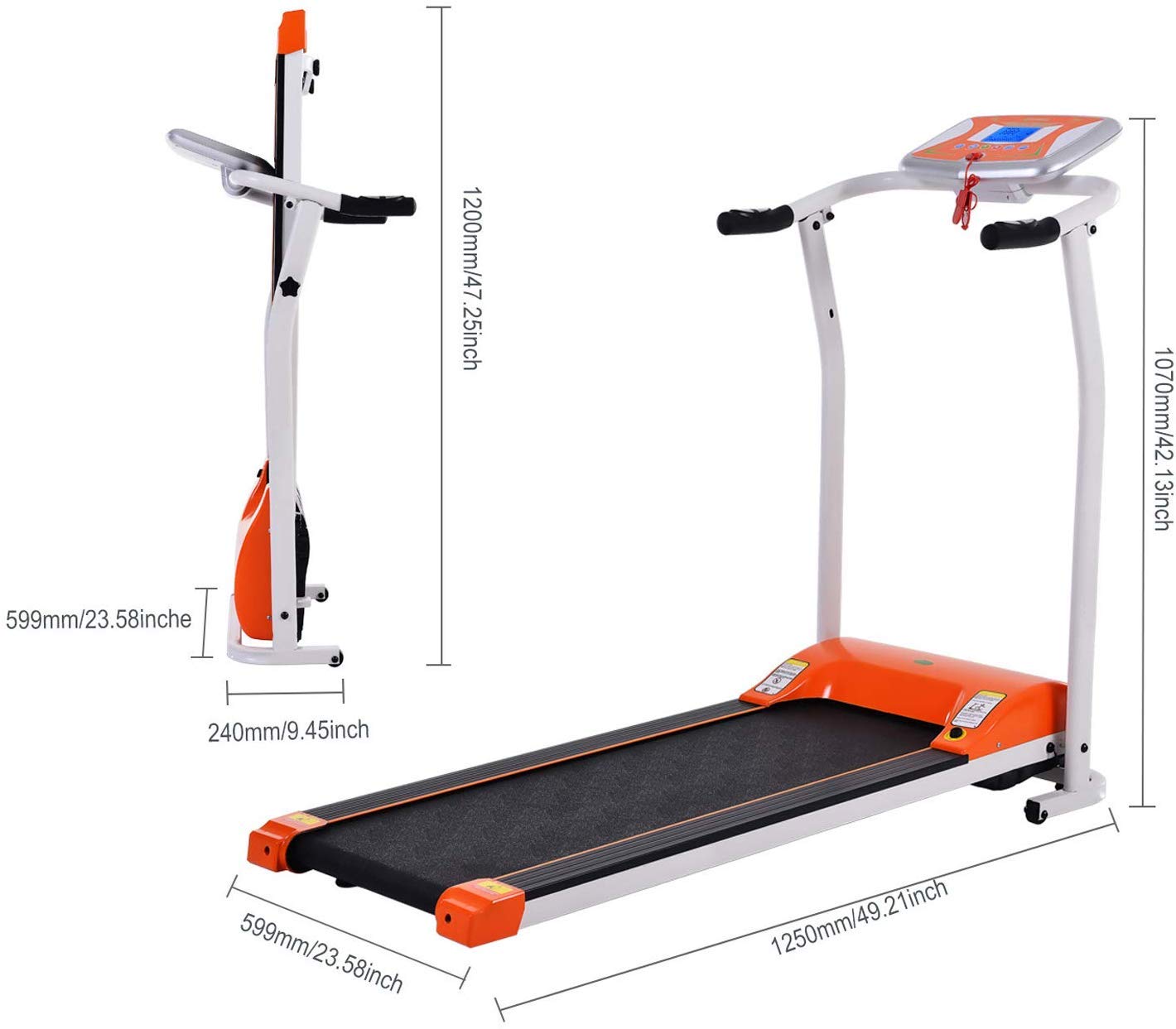 Aceshin Folding Treadmill for Home Gym Electric Compact Treadmills Foldable Walking Jogging Running Machine with LCD Monitor,Pulse Grip and 12 Preset Program Space Saving Installation-Free, Orange