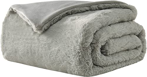 UGG 16800 Euphoria Plush Faux Fur Reversible Throw Blanket for Couch or Bed Luxury Hotel Style Blankets Machine Washable Easy Care Soft Throw Blanket for Bed or Living Room, 70 x 50-inch, Seal