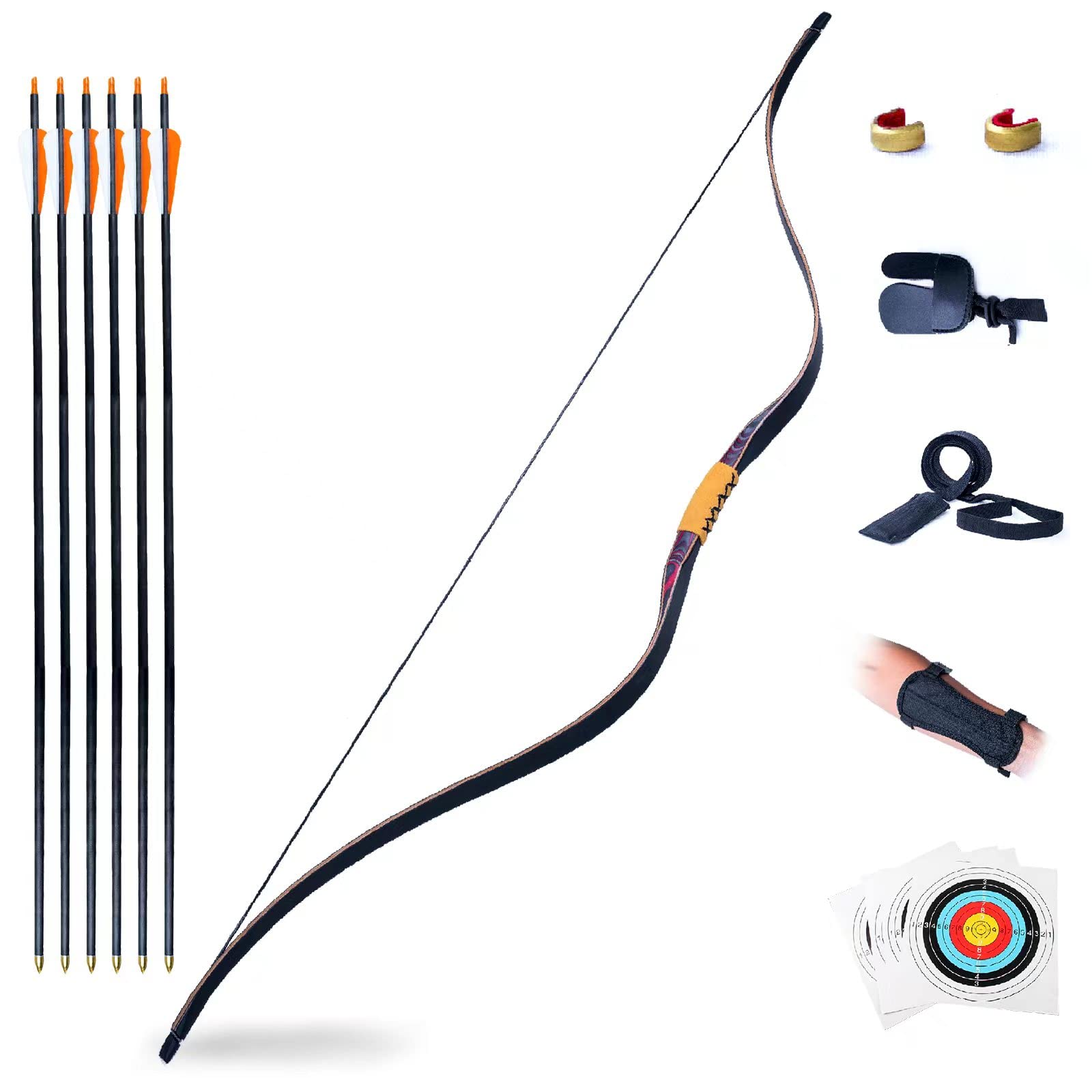 54" Lightweight Laminated Recurve Bow,Hunting Bow, Archery Bow and Arrows set 15-50lbs (40 lbs)