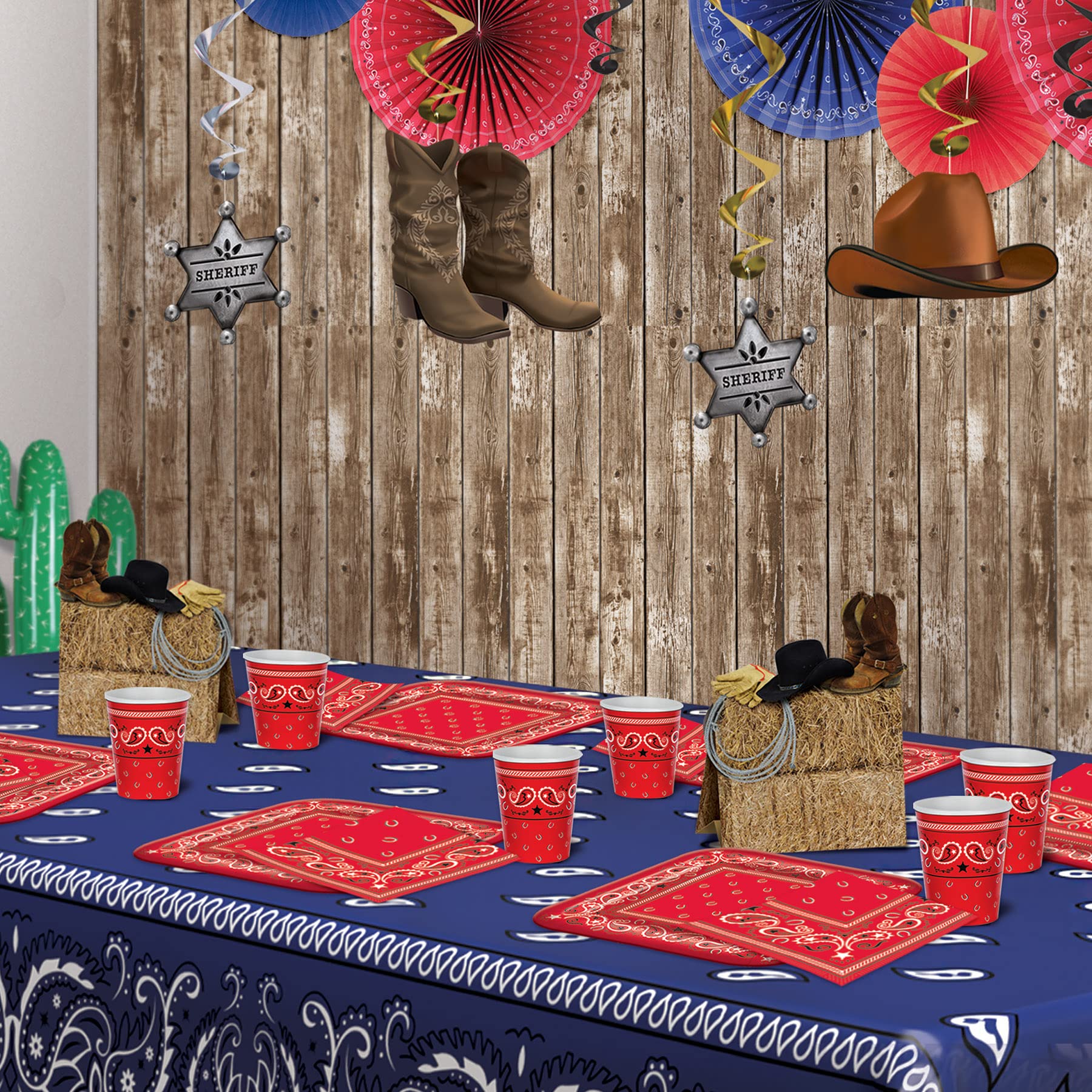 Beistle 3-D Western Centerpieces, 9.5" Tall, Set of 4 - Desert-Themed Table Decoration, Cowboy Old Wild West Birthday Parties