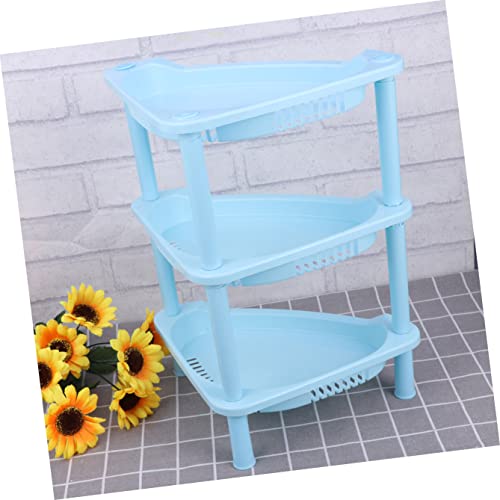STOBAZA 2pcs 3 Home Household Stand Organizer Shelves for Plastic Rack Corner Storage Bathroom Desk Basket Shelf Kitchenblue Layer Small