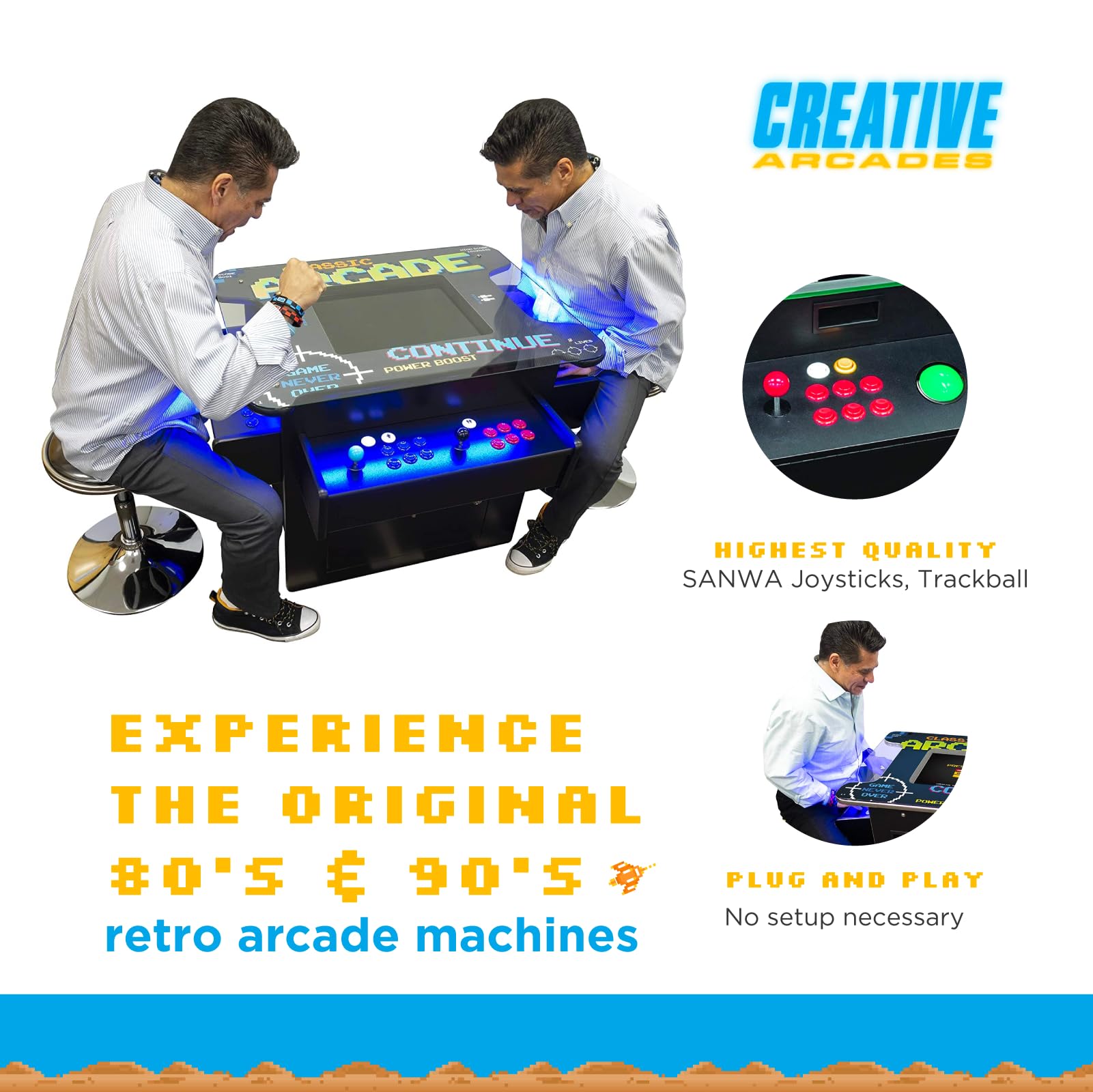 Creative Arcades Full Size Commercial Grade Cocktail Arcade Machine | 4 Player | 1162 Games | 26" LCD Screen | 3 Sided | Square Glass Top |4 Sanwa Joysticks | Trackball | 2 Stools | 3 Year Warranty