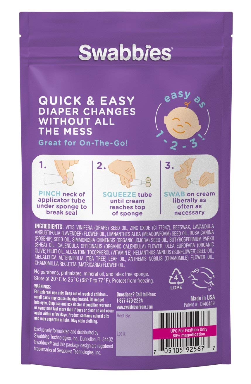 Swabbies Diaper Cream Applicators with 2 pre-Filled Applicators of Diaper Cream