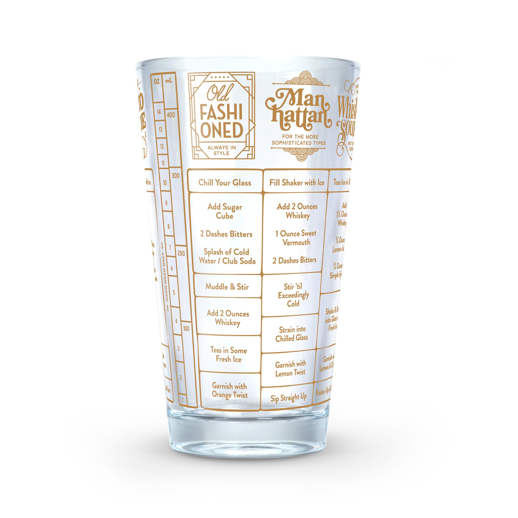 Fred GOOD MEASURE Cocktail Recipe Glass, Whiskey