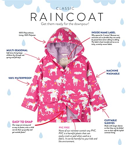 Hatley Girls' Little Button-Up Printed Rain Jacket, Rainbow Unicorns, 5 Years