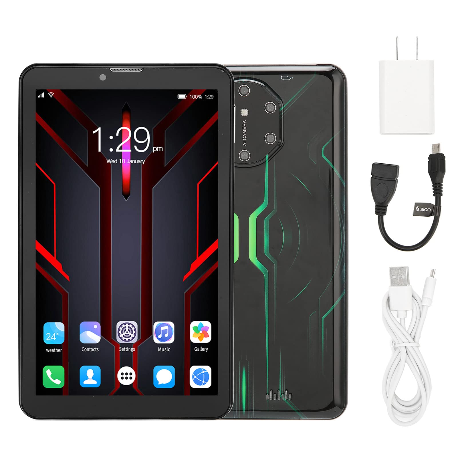7 Inch Tablet, Kids Tablet 4GB RAM 32GB ROM MT6592 8 Core CPU Double Camera Green for Writing (US Plug)