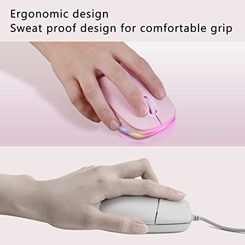 ASHATA 2.4G Wireless Mouse, RGB Running Light Gaming Mouse, Dual Mode Rechargeable Cordless Mouse, Adjustable 1000 1200 1600 DPI Portable Ergonomic Mice for PC Laptop, Pink