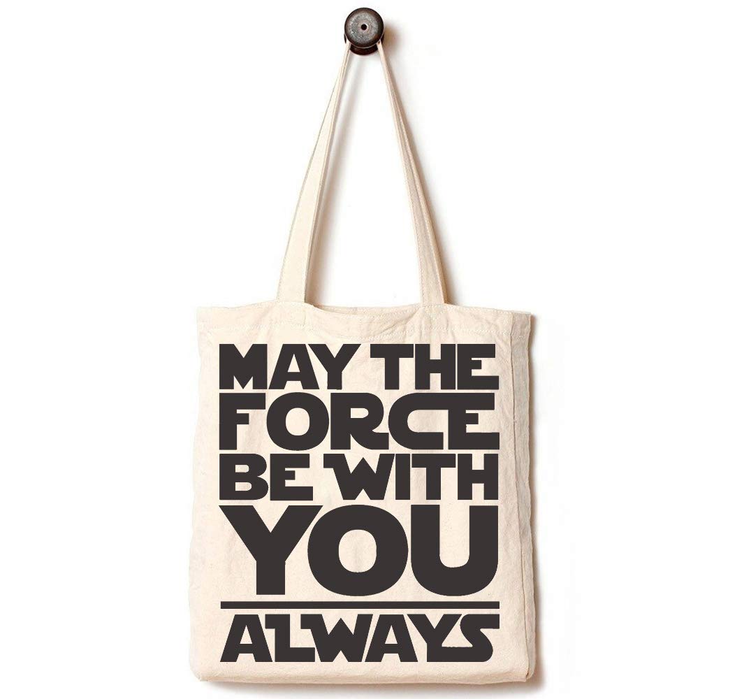 Andes Eco-Friendly Durable Flat-Bottom Canvas Tote with 2 Side Pockets - Handmade from 12 oz. 100% Cotton - Machine Washable - May The Force Be With You Always