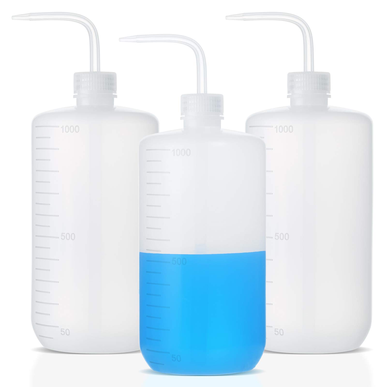 SUPERLELE 1000ml Safety Wash Bottle, Plastic Squeeze Bottles, Lab Squirt Tattoo Bottle, LDPE, with Narrow Mouth and Scale Labels (33oz x 3 Bottle)