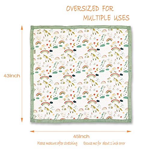 Muslin Soft Swaddle Blankets, Muslin Quilt Baby Blanket for Boy Girl Toddler Daycare, Multiple Layer Swaddle Wrap, 70% Bamboo 30% Cotton, Practical Size 43X45inchs (Rainbow Unicorn)