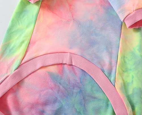 Dog Cotton Tie dye Hoodie Pink Pullover Sweatshirts Soft and Stretch Pets Clothes Hooded for Small Dogs(Pink S)