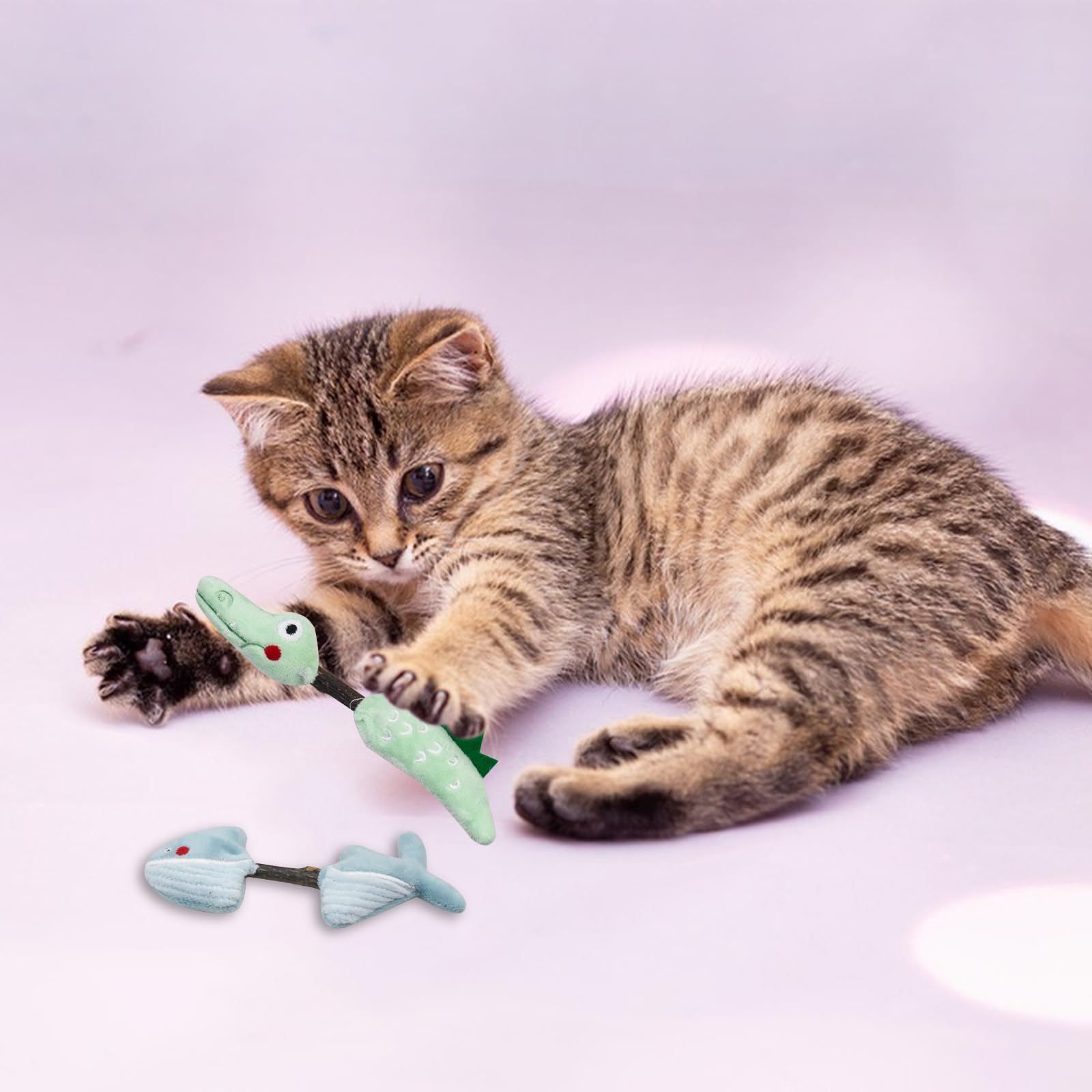 Andiker Silvervine Chew Sticks Cat Toy, 2PCS Animal Shape Kitten Teething Toys with Silvervine Sticks for Indoor Cats, Cute Cat Molar Sticks Plush Toy for Cat Teeth Cleaning Chewing (Crocodile+Whale)