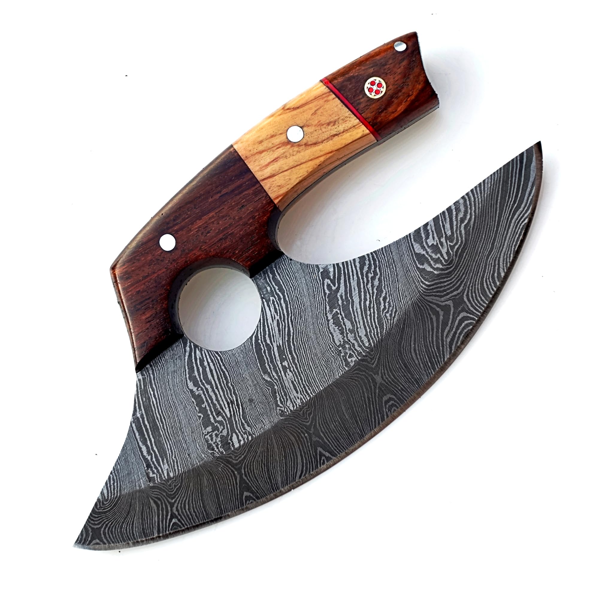 AJBLADE+ Custom Damascus Ulu Knife - Alaskan Ulu knife with Sheath - Damascus Chopping Knife - Custom Kitchen Knife; 5944