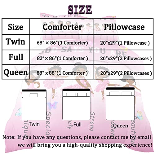 BATATADOCE Cute Little Ballet Bedding Sets African American Black Girls Pink Comforter Set Pink Princess Bed Set Kids Full Size Comforter Sets for Girls Bedroom,1 Comforter + 2 Pillowcases