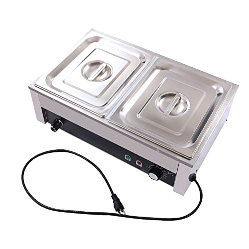 Food Warmer, 2-Pan Commercial Countertop Steam Catering Food Warmer, 1500W Stainless Steel Electric Steam Warmer, Restaurants Professional Buffet Chafing Dishes with Lids, 6.87Qt/6.5L