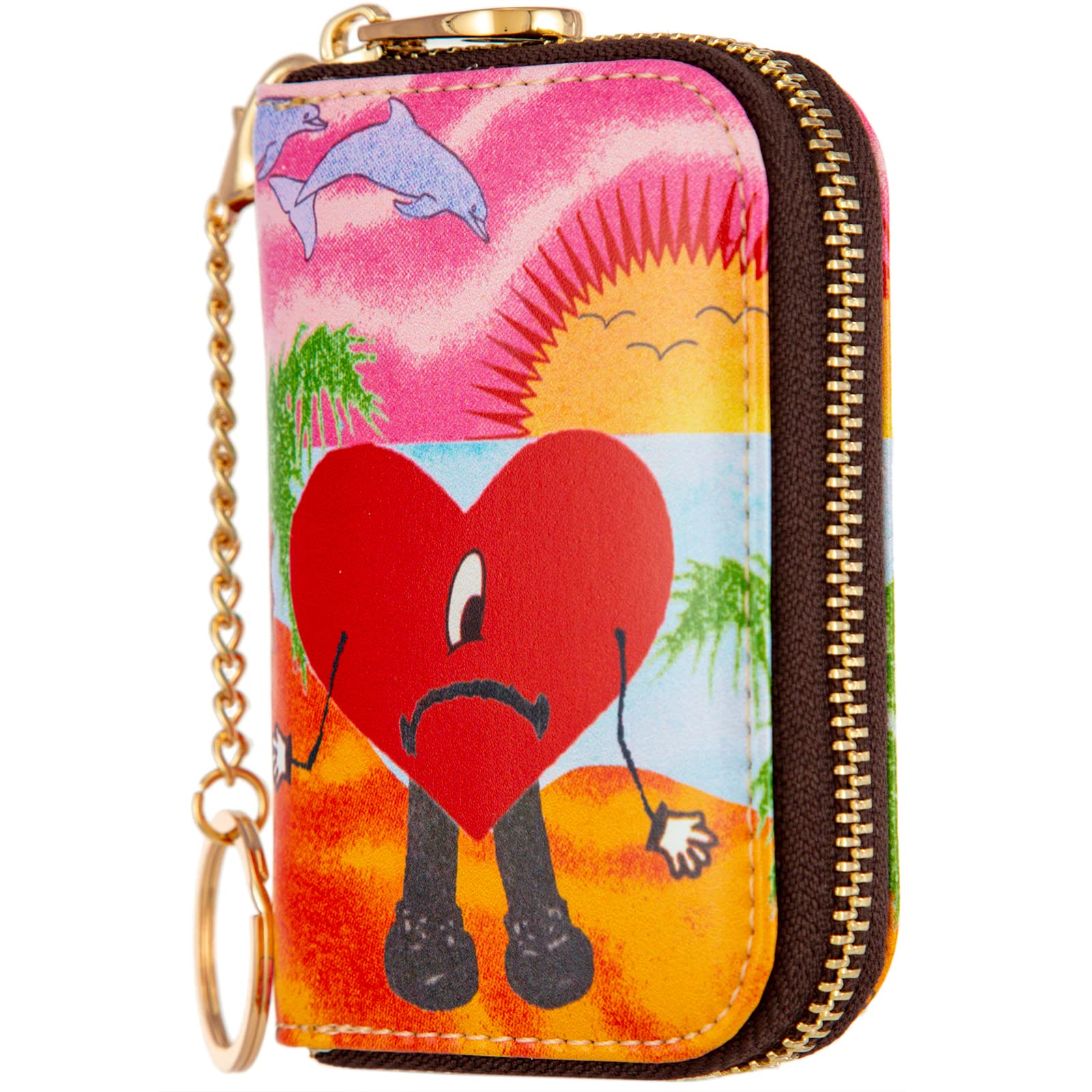 AIRMORS Womens Credit Card Holder Wallet Zipper Leather Card Case RFID Blocking Keychain for Women Men (Bad Bunny)