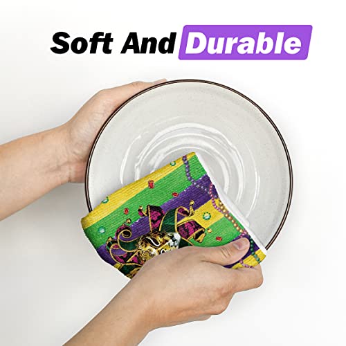 Artoid Mode Happy Mardi Gras Beads Mask Home Kitchen Towels, 18 x 26 Inch Ultra Absorbent Drying Cloth Dish Towels for Cooking Baking Set of 4