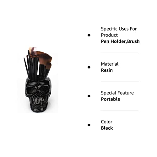 Nicee Skull Pen Holder,Skull Makeup Brush Holder,Pen Holder,Dressing Table Office Desk Storage Box,Green Plant Flower Pot,Halloween Skull(Black)