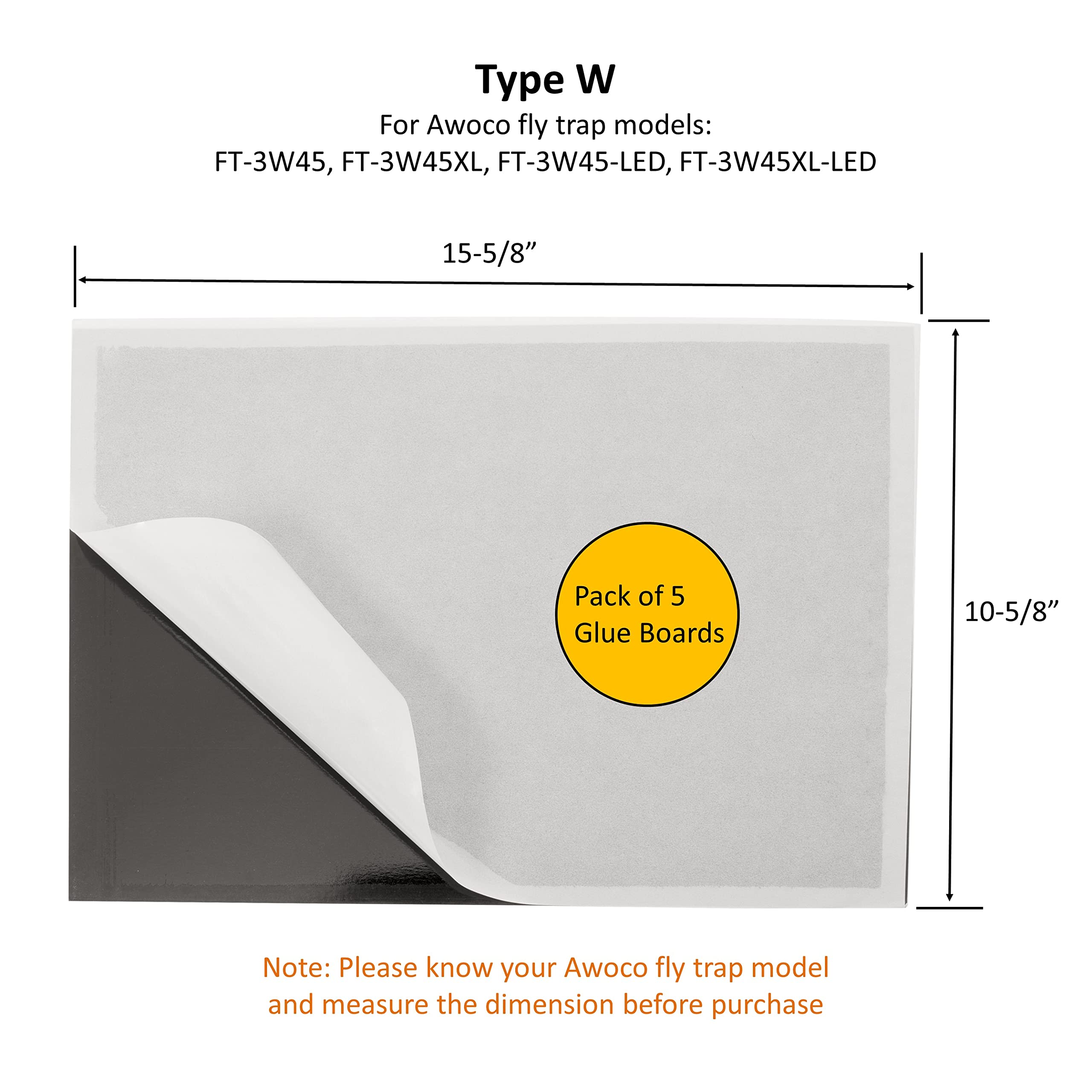 Awoco 5 Packs of Replacement Sticky Type W Glue Boards for Awoco Wall Mount Sticky Fly Trap Lamp Model FT-3W45 (5 Glue Boards)