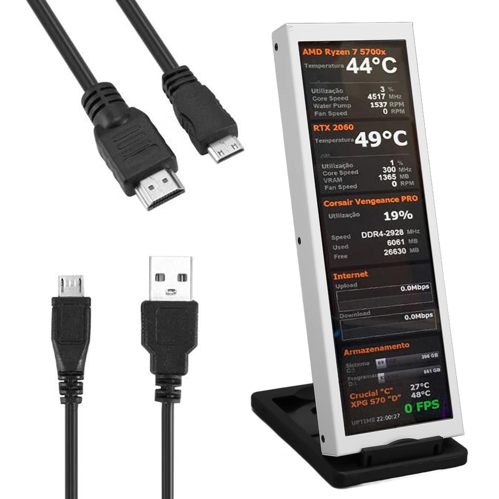 7.9 Inch CPU Hardware Temperature Monitor External Expansion Display, IPS CPU GPU SSD Data Temperature Monitor Panel for PC ARGB Computer Case Secondary Screen