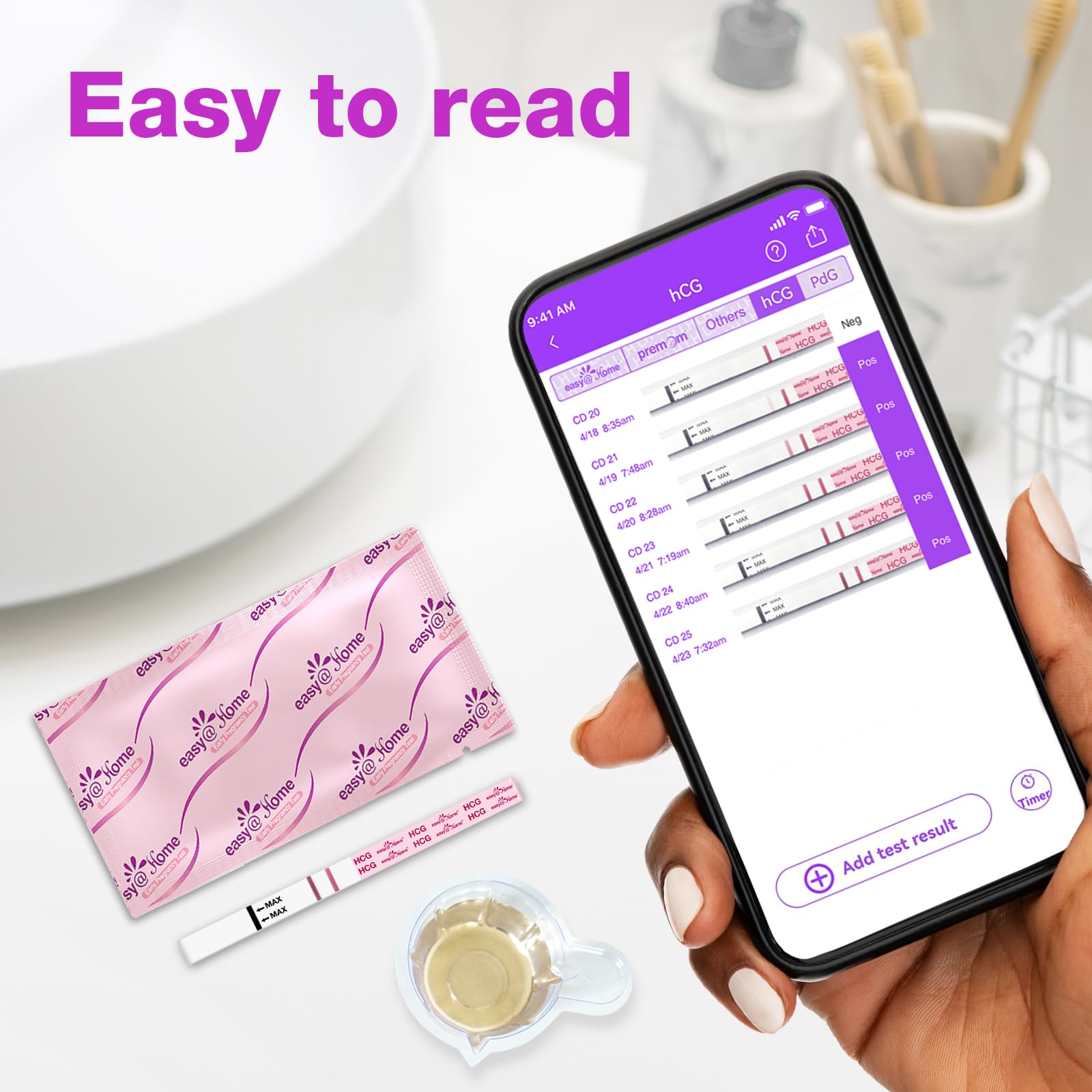 Easy@Home 40 Pregnancy Test Strips with 40 Urine Cups - Fast & Accurate Early Detection, Sensitive & Clear Results, Designed for Women Trying to Conceive EXP 07-31-2025