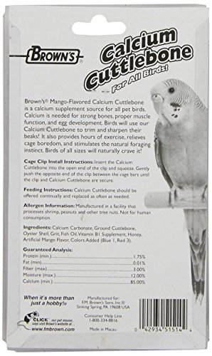 F.M.Brown'S 51514 Brown'S Mango Flavored Calcium Cuttlebone With Clip, 1.25-Ounce