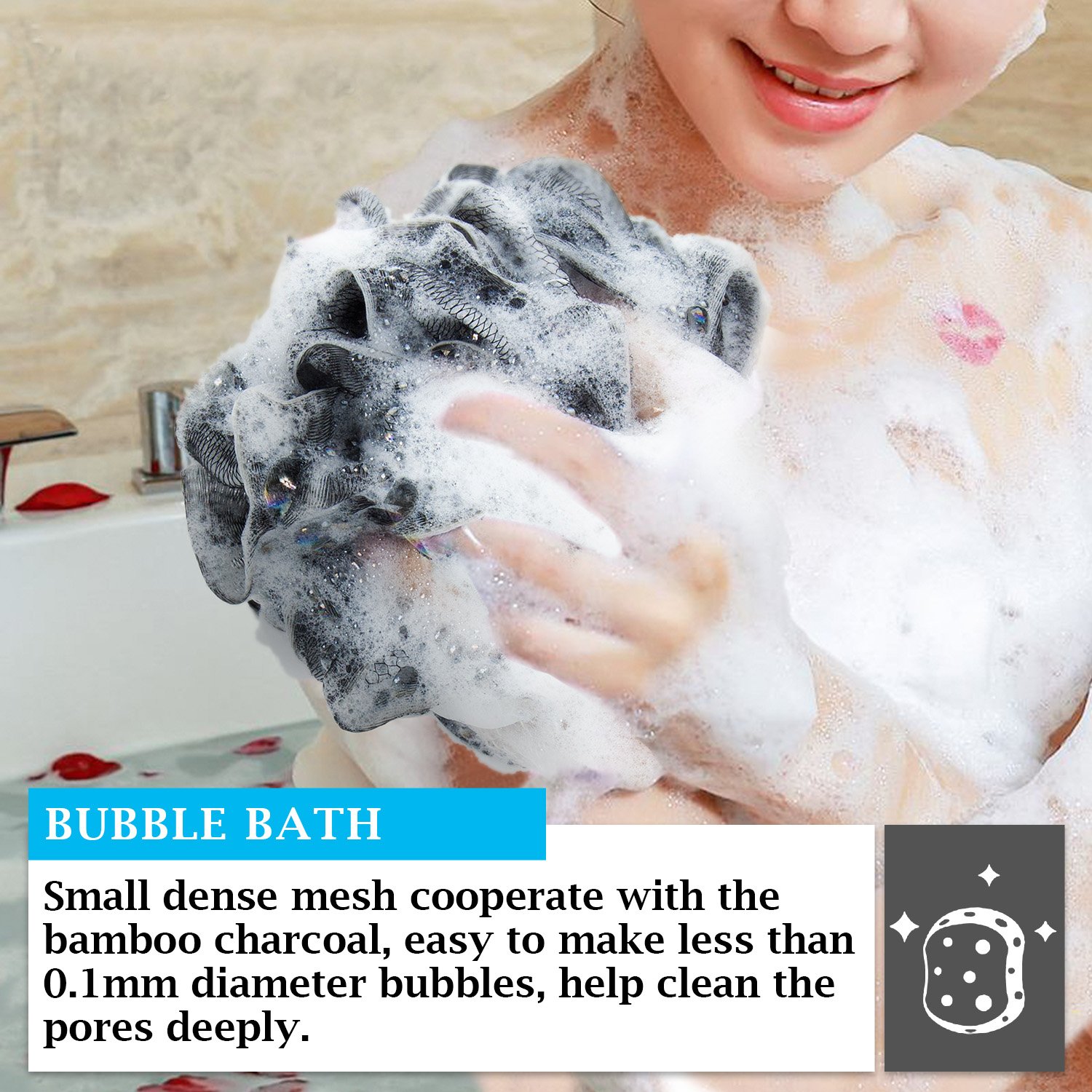 Easymoo Bath Loofahs Sponge Shower Pouf Body Scrubber Mesh Pouf Bath Sponge 3 Pack