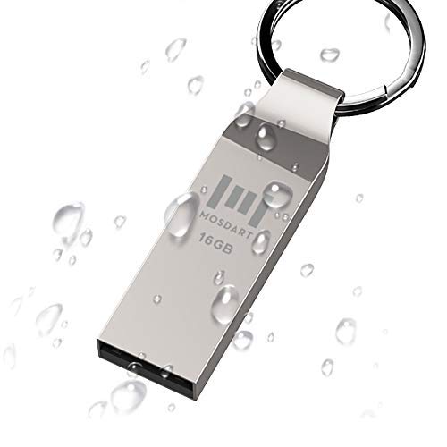 MOSDART Waterproof 16GB USB2.0 Flash Drive, FAT32 Metal Memory Stick with Keychain, for System Back, Data Storage, Silver(Pack of 10)