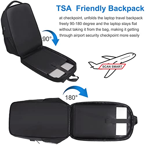 BOOEUDI Laptop Backpack 17.3 Inch TSA Friendly Large Travel Backpack for Men Women Business Carry On Backpack with USB Charging Port Anti Theft Computer Bag, Black
