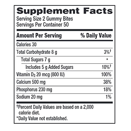 Caltrate Gummy Bites 500 mg Calcium and Vitamin D Supplement, Black Cherry, Strawberry, Orange - 100 Count