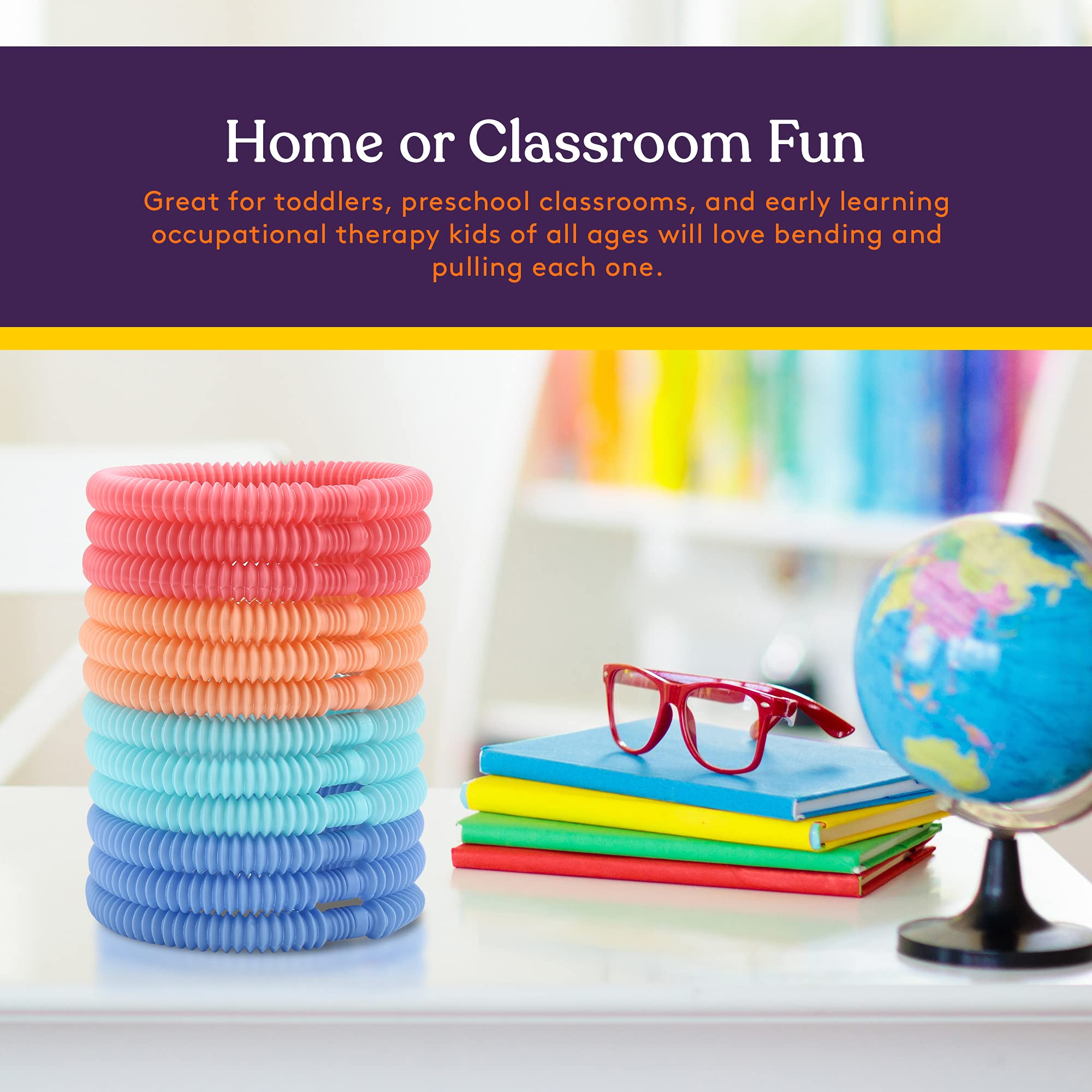 Special Supplies Fun Pull and Stretch Tubes for Kids - Pop, Bend, Build, and Connect Toy, Provide Tactile and Auditory Sensory Play, Colorful, Heavy-Duty Plastic (Pastel-12)