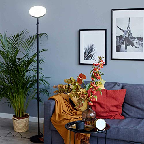 Kenley Daylight LED Floor Standing Lamp - Tall Modern Reading Task Uplight - 24W Adjustable Warm Cool Super Bright Natural Light Torchiere for Living Room, Dorm, Bedroom or Office - Dimmable - Black