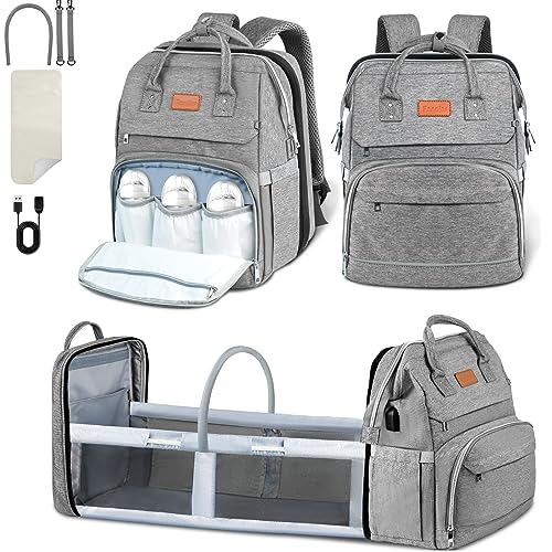 Fandiar Diaper Bag Backpack, Diaper Bag with Changing Station Baby Diaper Bags for Boys Girls Portable Large Capacity Waterproof Mommy Bag Bassinet Travel Backpack, Baby Shower Gifts