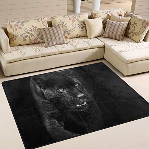 Large Area Rugs Panther in Dark Printed,Lightweight Water-Repellent Floor Carpet for Living Room Bedroom Home Deck Patio,6'8" x 4'10"