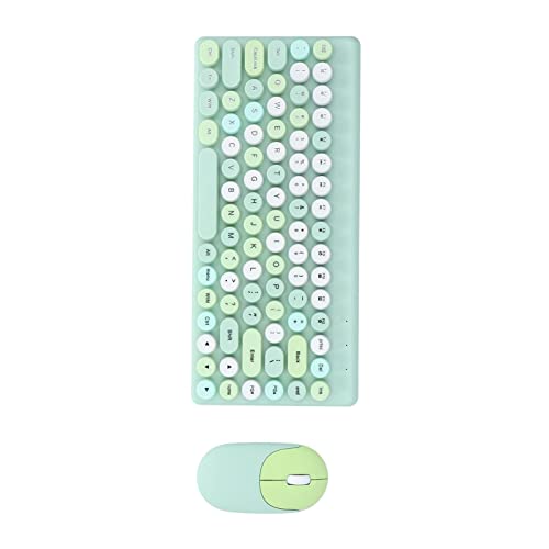 ASHATA Wireless Keyboard Mouse Combo, 86 Keys Retro Round Keycap Cute Mix Color USB Keyboard Mouse Set, 1200DPI Mouse, Gaming Keyboard for Girls, Compatible with Laptops Desktop Computers(Green)