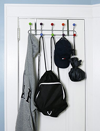 Galashield Over The Door Hook Multi Color Ceramic Knobbed Hooks and Stainless Steel Organizer Door Hanger Towel Rack