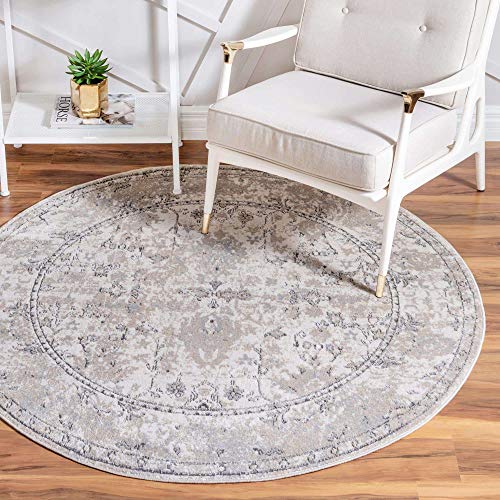 Unique Loom Portland Collection Area Rug - Central (5' 3" Round, Ivory/ Gray)