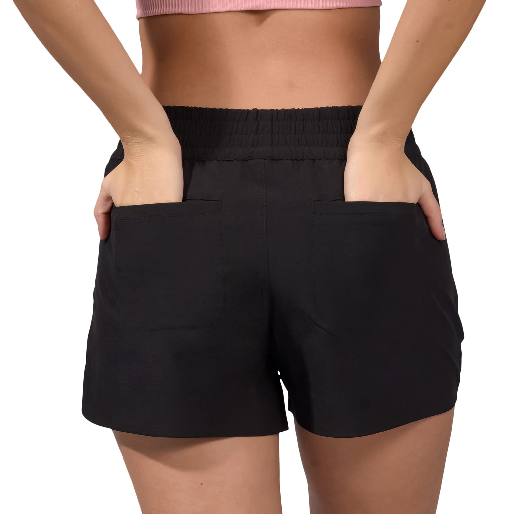 90 Degree By Reflex Stretch Woven Lightweight Walking Shorts with Side Pockets - Black - Medium