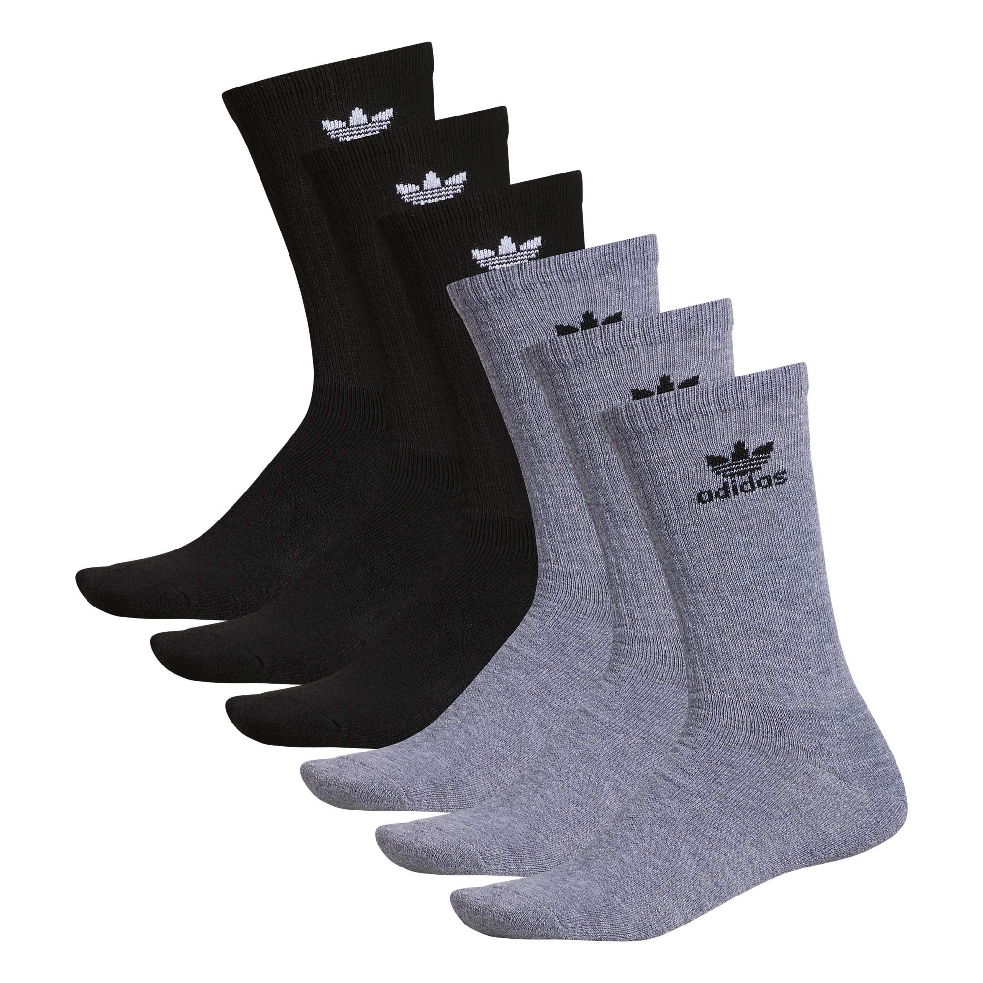 adidas Originals unisex adult Trefoil (6-pair) Crew Sock, Heather Grey/Black/White, Medium US