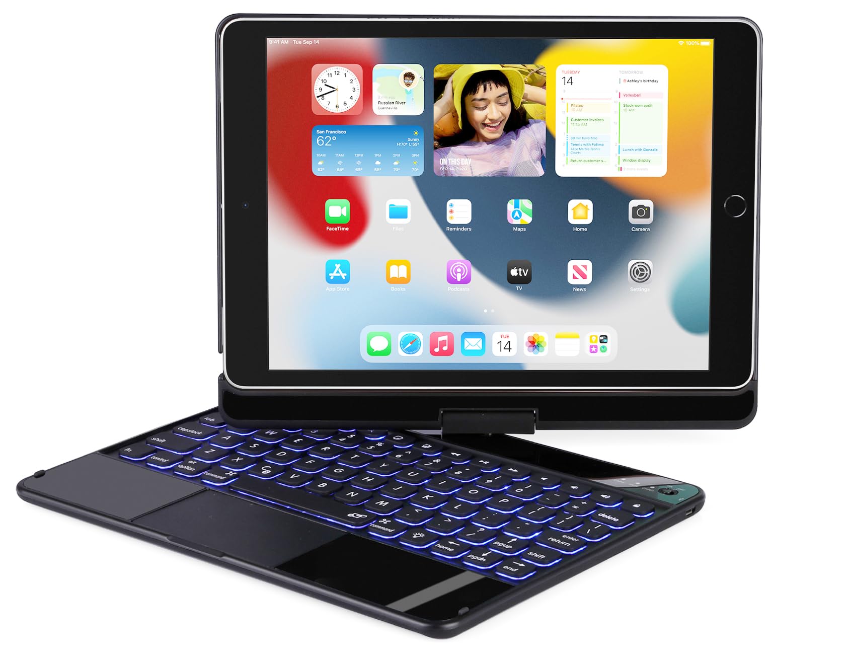 LENRICH Keyboard case for iPad 9th Generation 10.2 inch 2021/ 8th Gen 2020/7th 2019/iPad air 3rd/iPad pro 10.5 2017, Multi Touchpad 360 Swivel Light Thin Cover Backlight