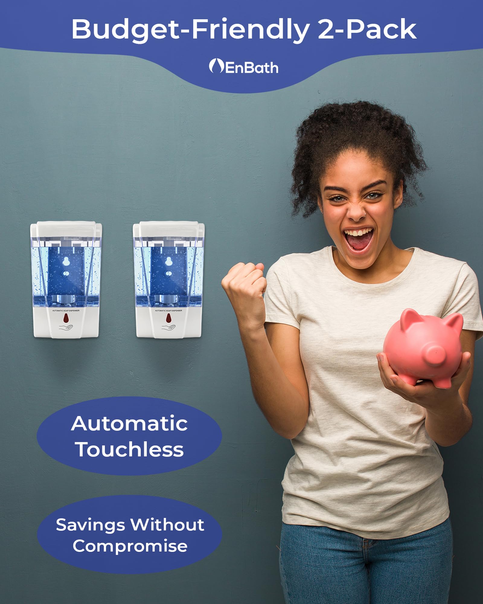 Automatic Wall Mounted Soap Dispenser for Bathroom (2-Pack White), Commercial Hand Soap Dispenser Wall Mount, Touchless Hand Sanitizer Dispenser, (Dispensador de Jabon de Bano Automatico) by EnBath